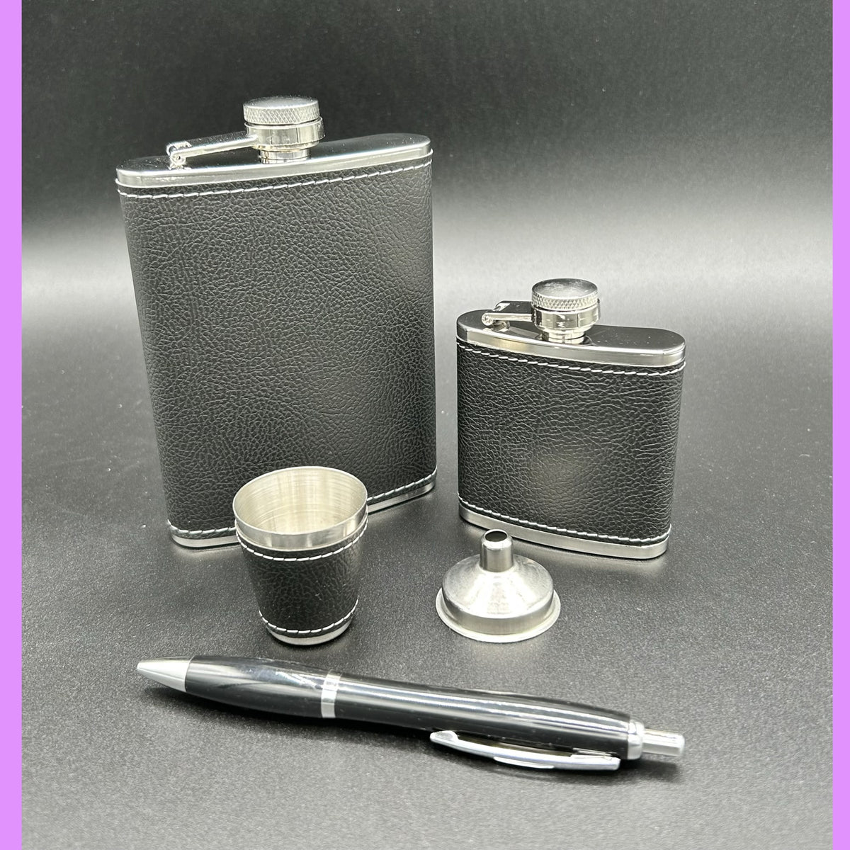 Laser Ready Faux Leather Flask Set – Captive Designs Blanks